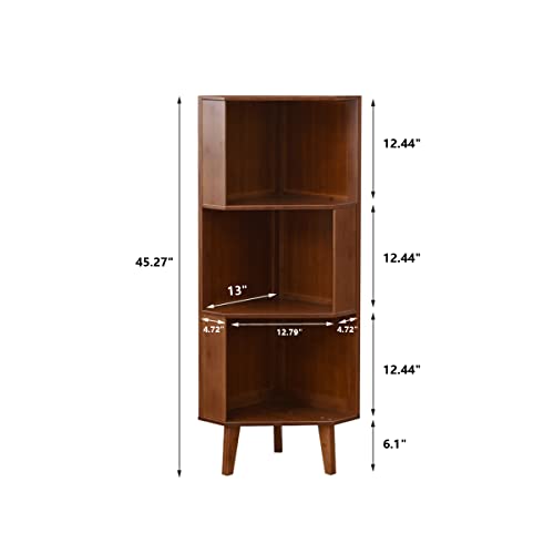 Maydear 3 Tier Corner Shelf, Rustic Corner Storage Rack Plant Stand Small Bookshelf for Living Room, Home Office, Kitchen, Small Space
