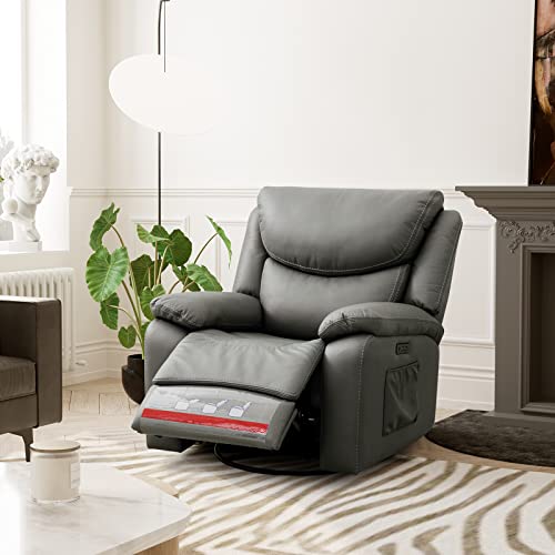 Luffield Large Electronic Power Recliner Chair, 270 Degree Swivel Recliners Comfy Glider Rocking Chairs with USB & Type-C Ports,Soft Fabric Sofa Chair for Living Room