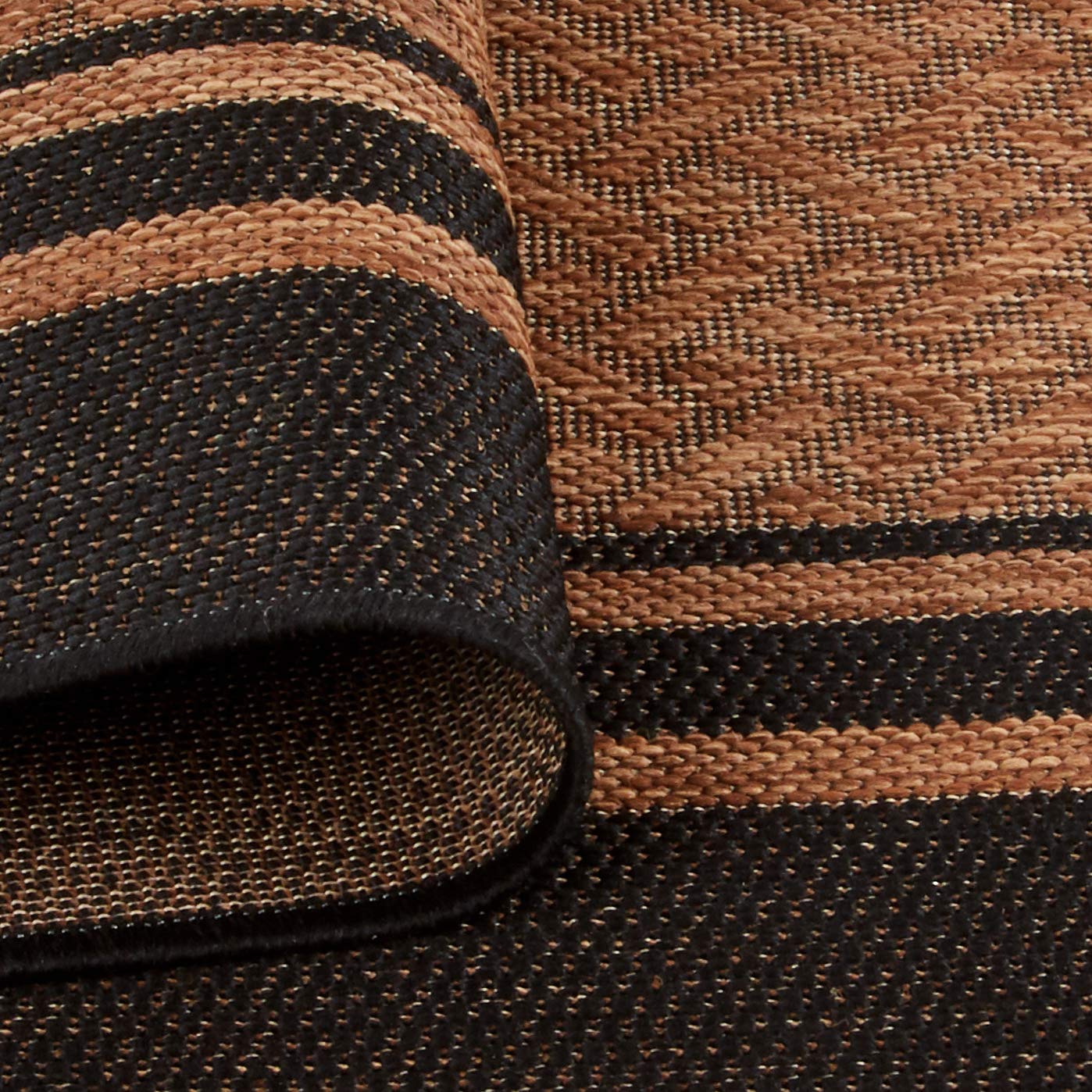 Gertmenian Indoor Outdoor Area Rug, Classic Flatweave, Washable, Stain & UV Resistant Carpet, Deck, Patio, Poolside & Mudroom, 8x10 Ft Large, Border, Black Tan, 21515