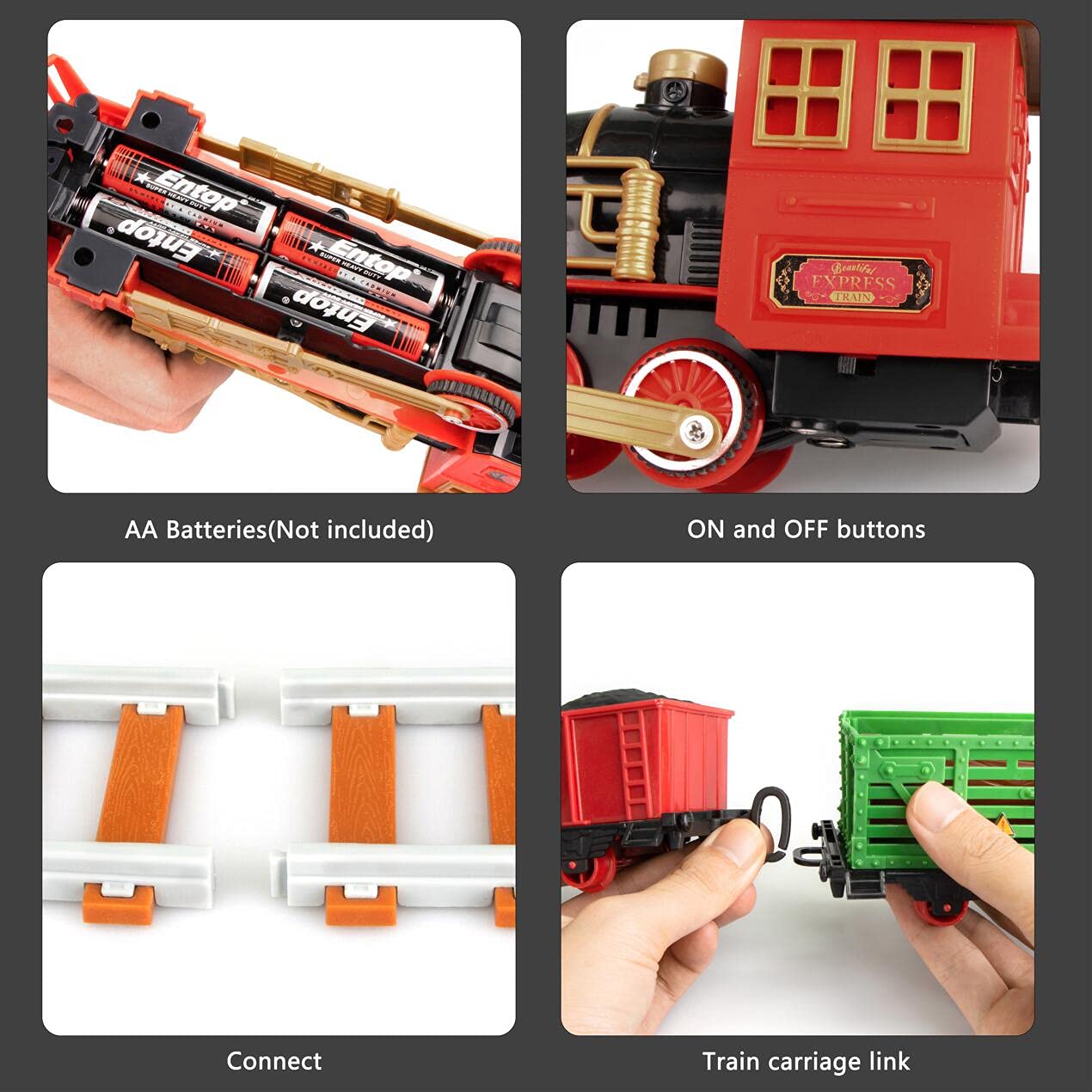 Ouriky Train Set - Electric Steam Train Set Toy for Kids with Smokes, Lights & Sounds, Railway Kits, Cargo Car & Tracks, Christmas Train Sets Under The Tree Gift for Boys Girls