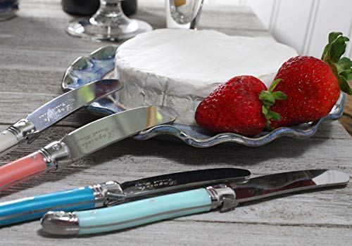 Laguiole 7-Piece Cheese Knife Set (Coral & Turquoise) Stainless Steel Cheese Knives Set, Cheese Spreader & Butter Knife Spreader, Luxurious Cheese Board Utensils & Charcuterie Knife Set for Parties