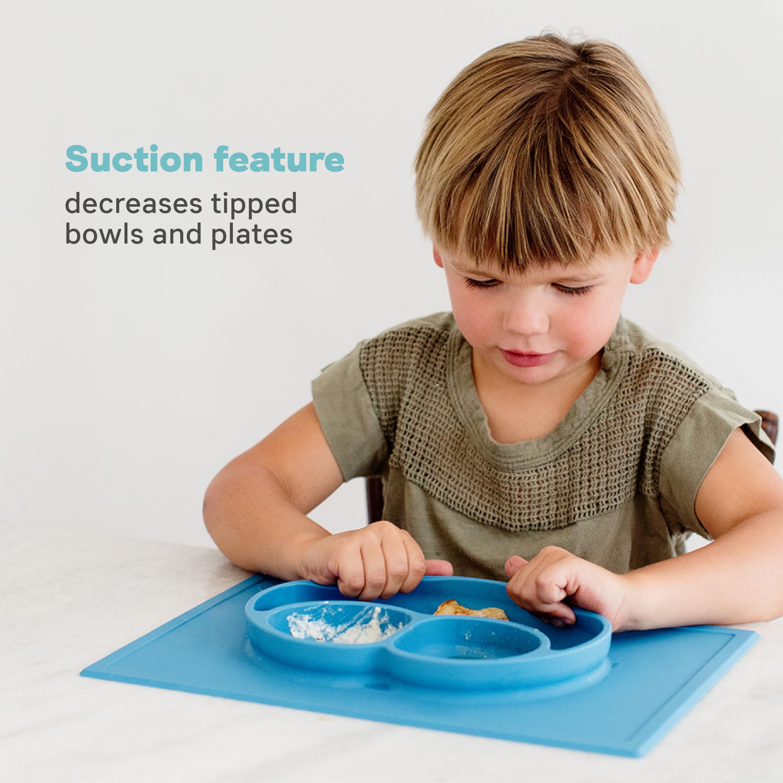 ezpz Happy Mat - 24 Months+ (Gray) - 100% Silicone Suction Plate with Built-in Placemat for Toddlers + Preschoolers - Divided Toddler Plates - Toddler Essentials
