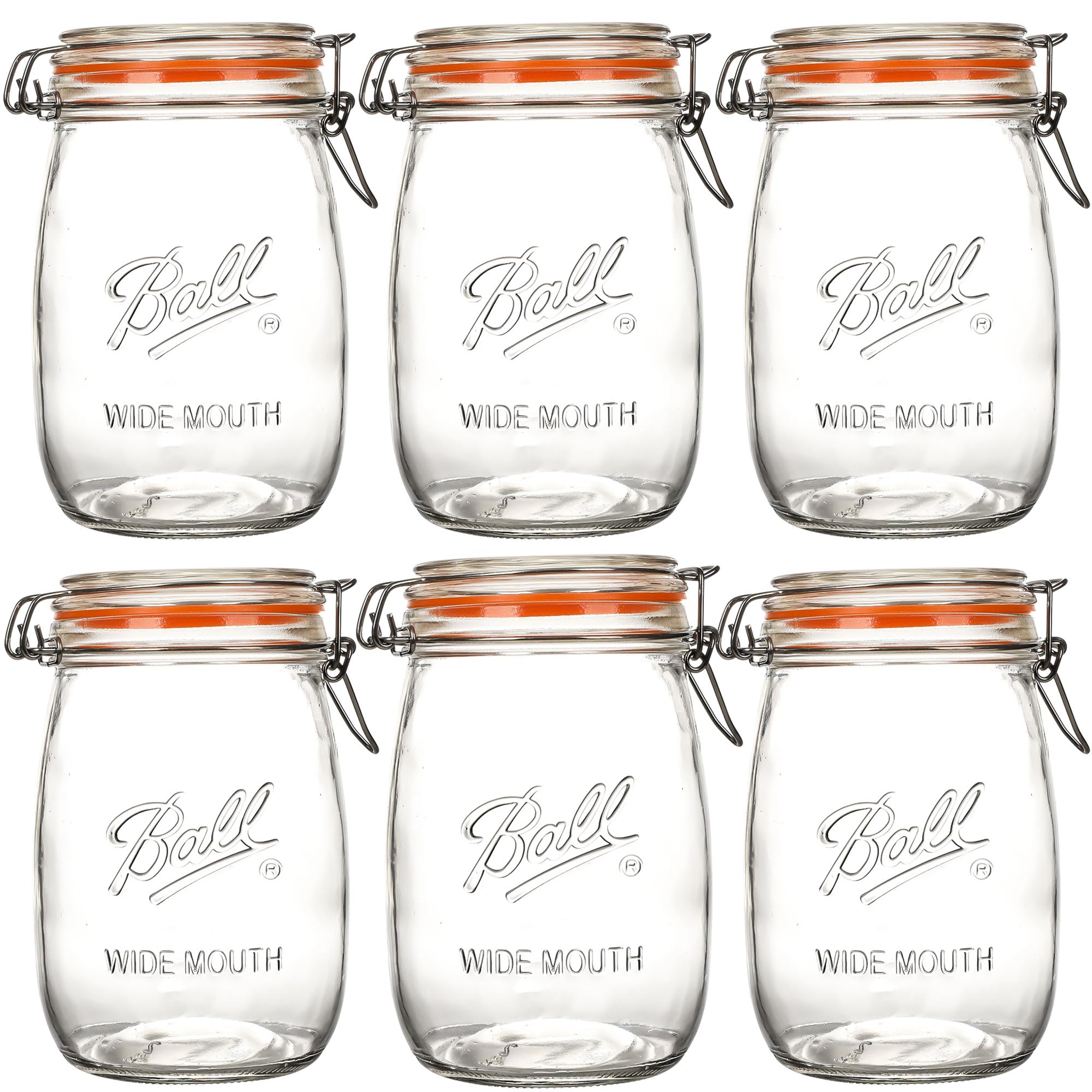 Anwoi Wide Mouth Mason Jars with Airtight Lid 6 Pack 32oz, Kitchen Canning Jar Storage Large Clear Canister Jars with Hinged Lid with Measurement Marks Glass Mason Jars For Canning,Coffee,Sugar,Beans
