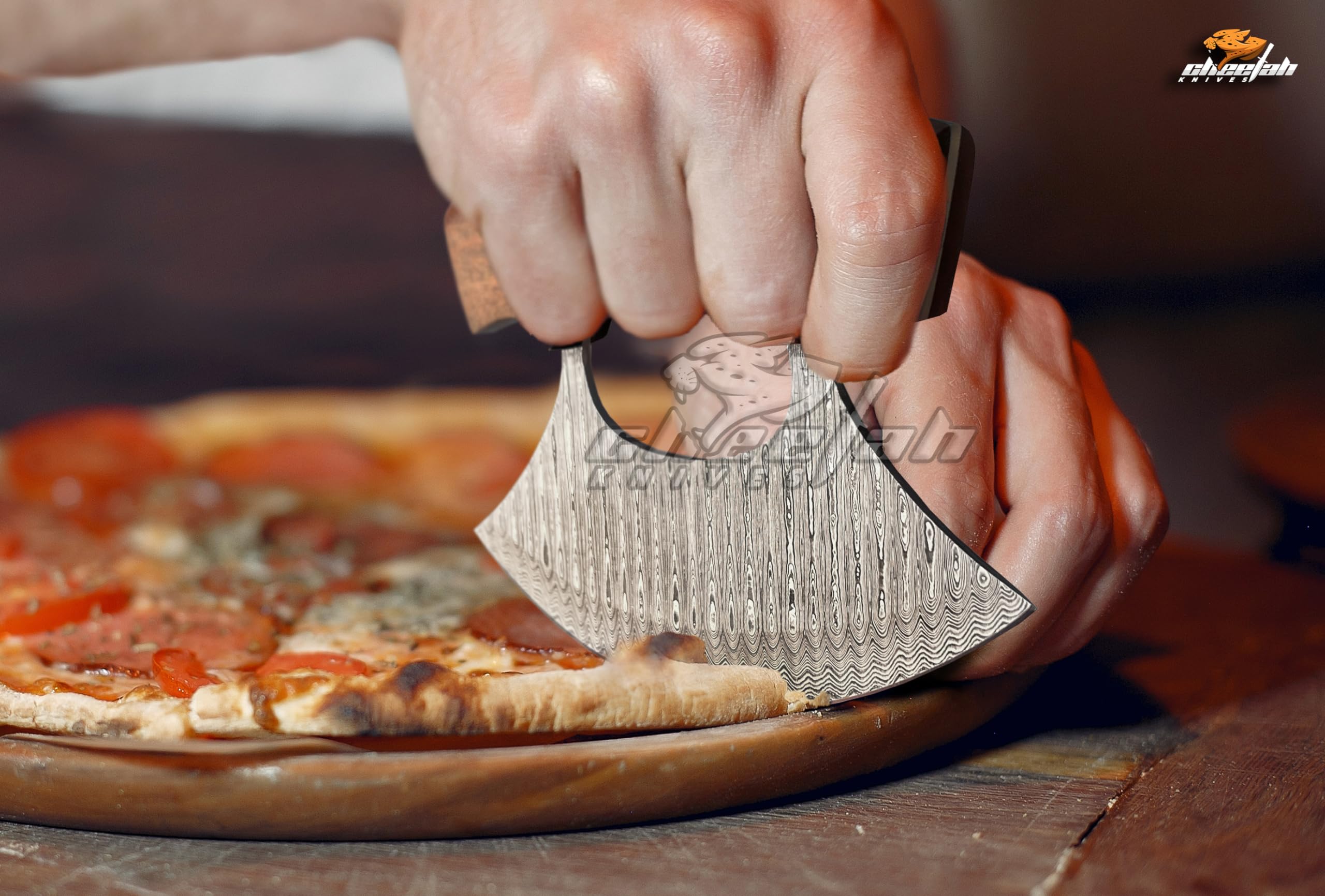 Damascus Ulu Knife with Leather Sheath- Authentic Damascus Steel Multipurpose Kitchen Tool for Chopping, Slicing, and Dicing