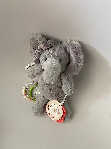 Apricot Lamb Baby Stroller or Car Seat Activity and Teething Toy, Features Plush Elephant Character, Gentle Rattle Sound & Soft Teether, 8.5 Inches