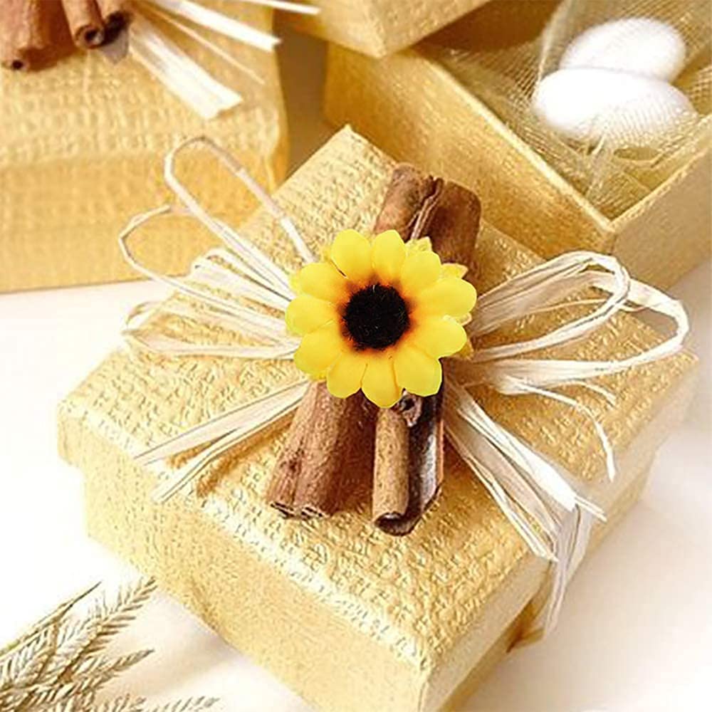 Faym 100pcs Artificial Silk Yellow Sunflower Artificial Sunflower Heads HeadsFabric Floral for Home Decoration Wedding Decor Bride Holding Flowers Garden Craft Art Decor