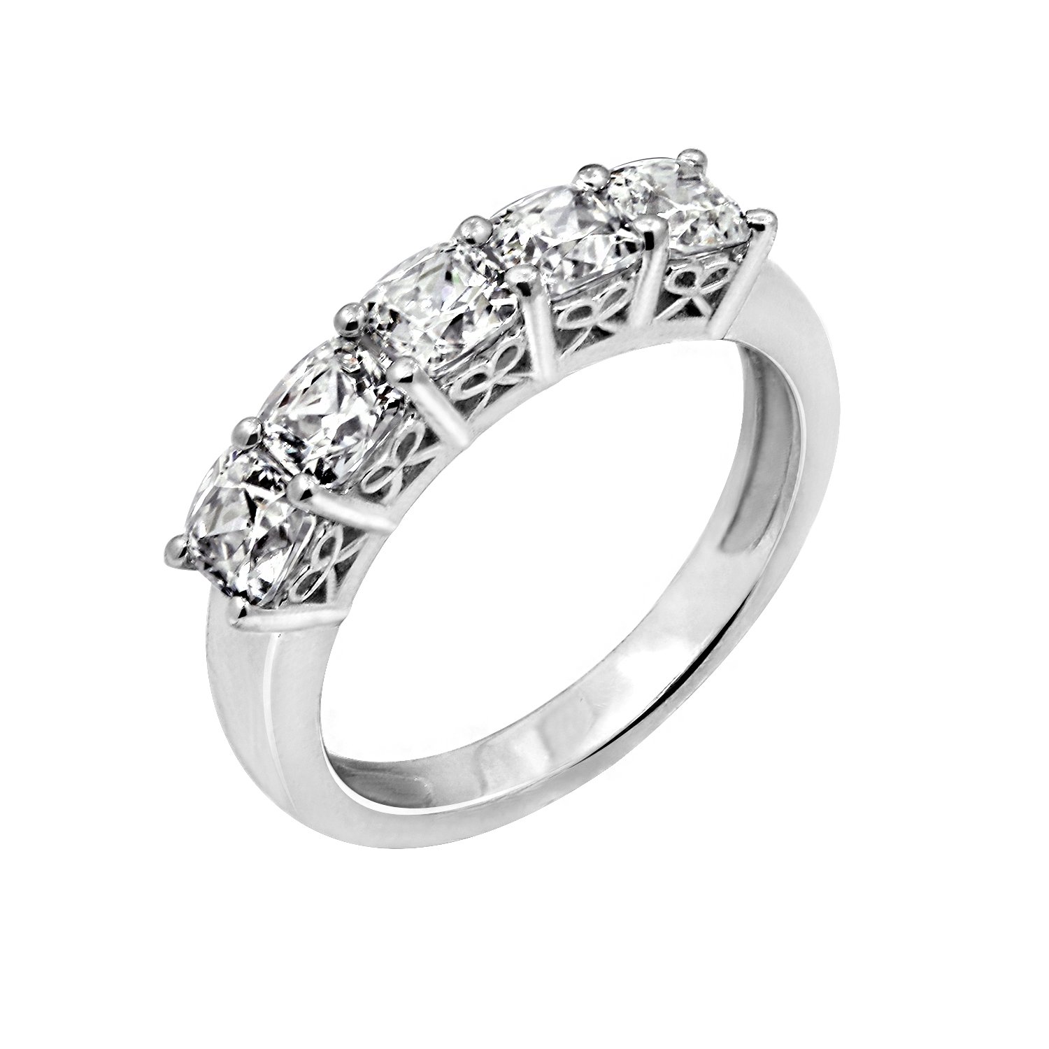 Amazon Essentials Platinum Plated Sterling Silver Infinite Elements Cubic Zirconia Asher 5 Stone Anniversary Ring, Size 5, (previously Amazon Collection)