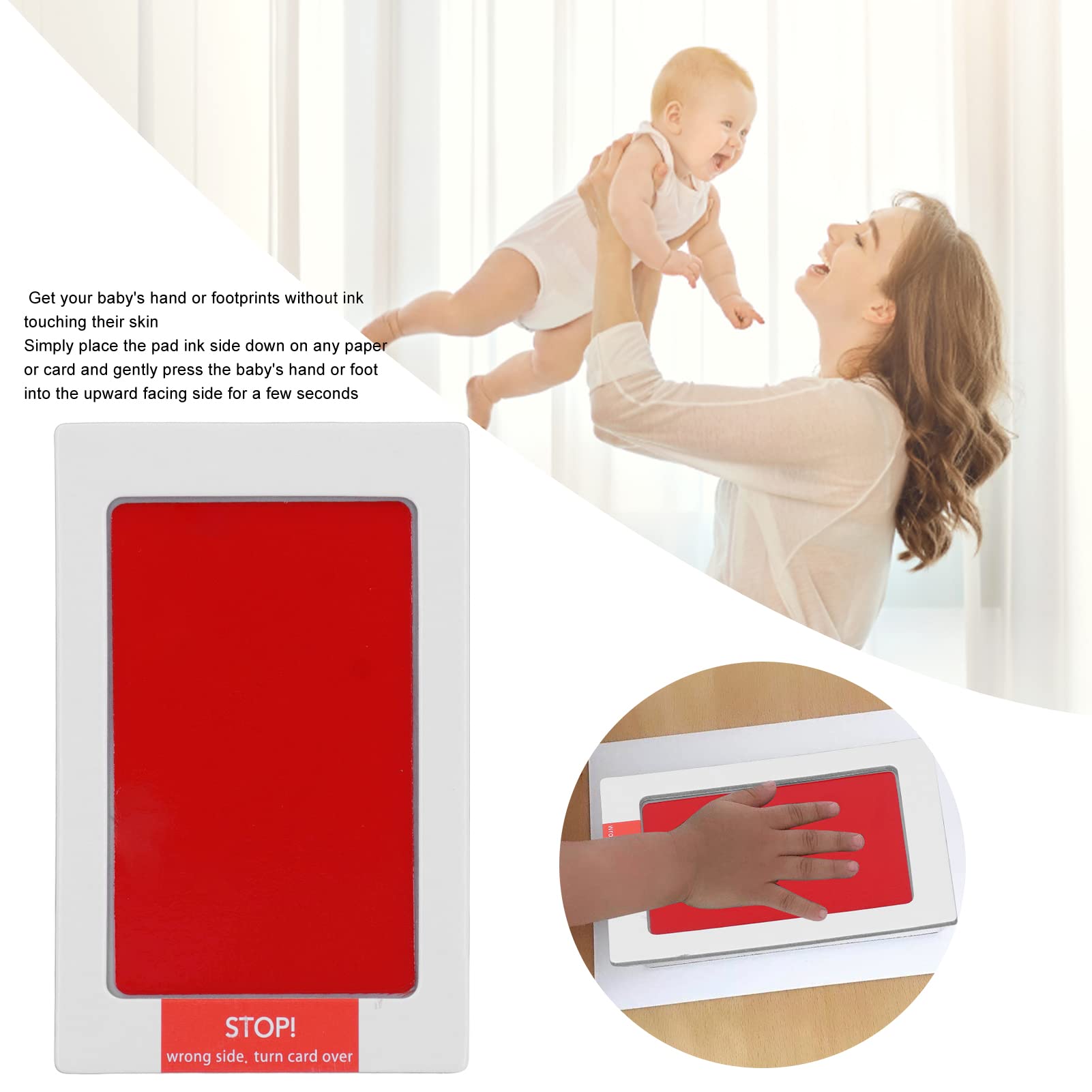 Agatige Footprint Ink Pad, Safe Baby Hand and Footprint Kit for Newborn New Mom Gift(Red)