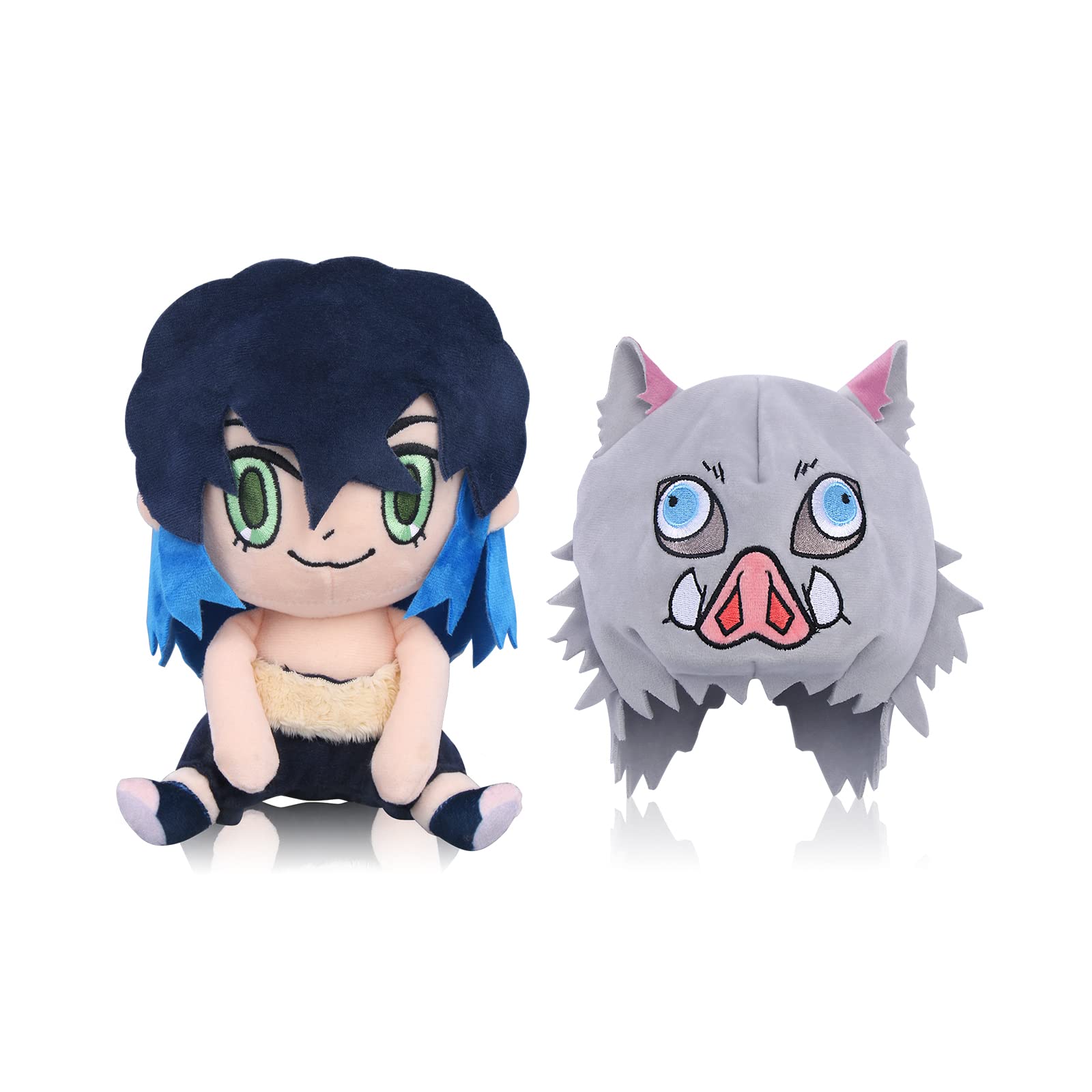 LINKOM Plush Dolls Tanjiro Nezuko Zenitsu Sitting Cute Toys Cushion Pillows Gift Collection for Kids Fans (20cm/7.87inch, Hashibira Inosuke)