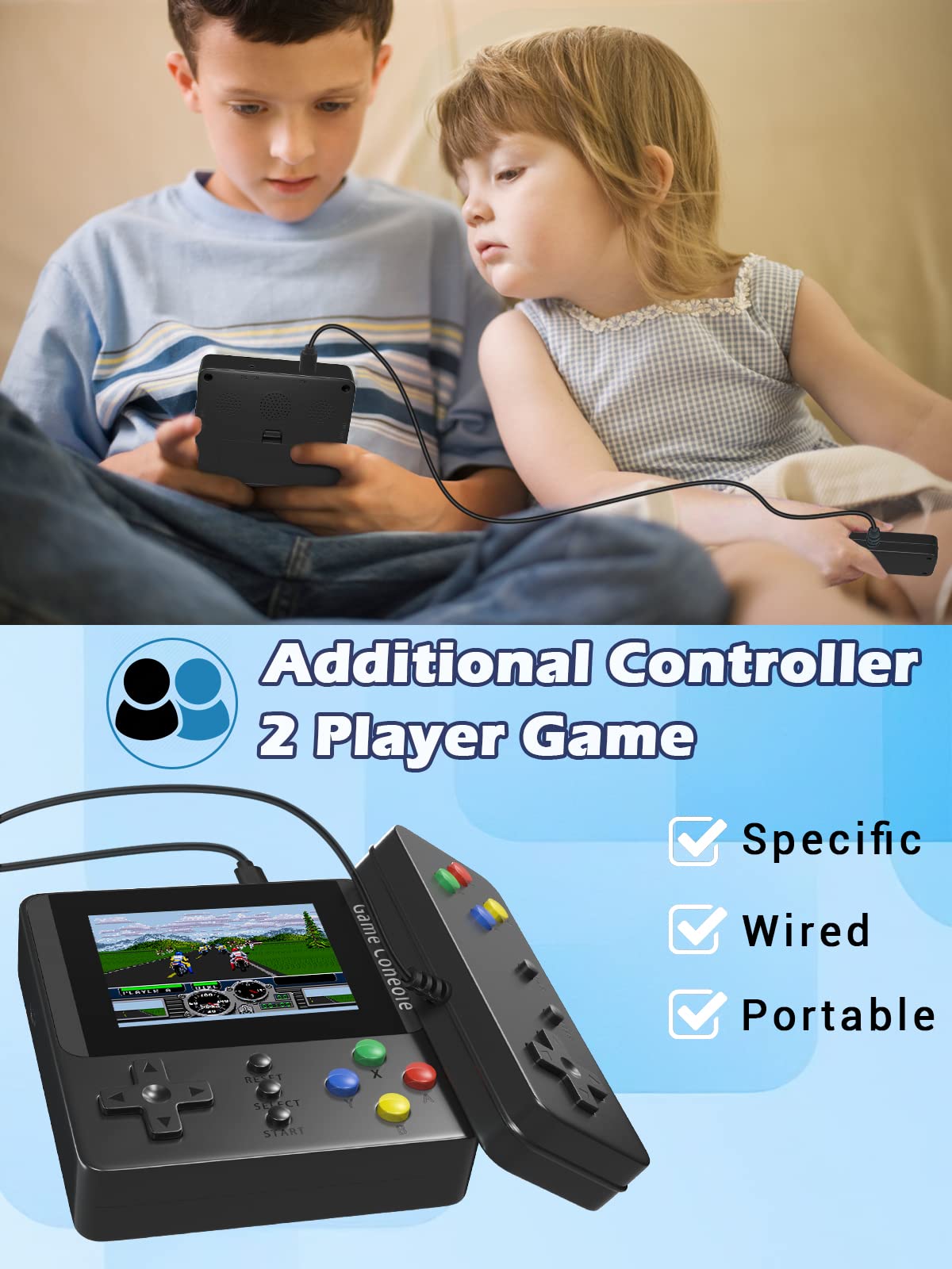 Fadist Handheld Game Console, Retro Mini Game Console with 500 Classic Games, Rechargeable Battery, Portable Games Controller, Support for 2 Players & TV, Ideal Gift for Kids, Friend, Lover (Black)
