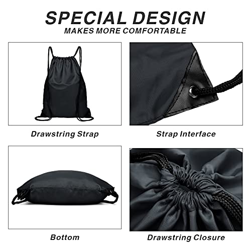 BuyAgain Drawstring Backpack Sports Water Resistant String Bag Sport Gym Sackpack for Women Men Large with Zipper, Black