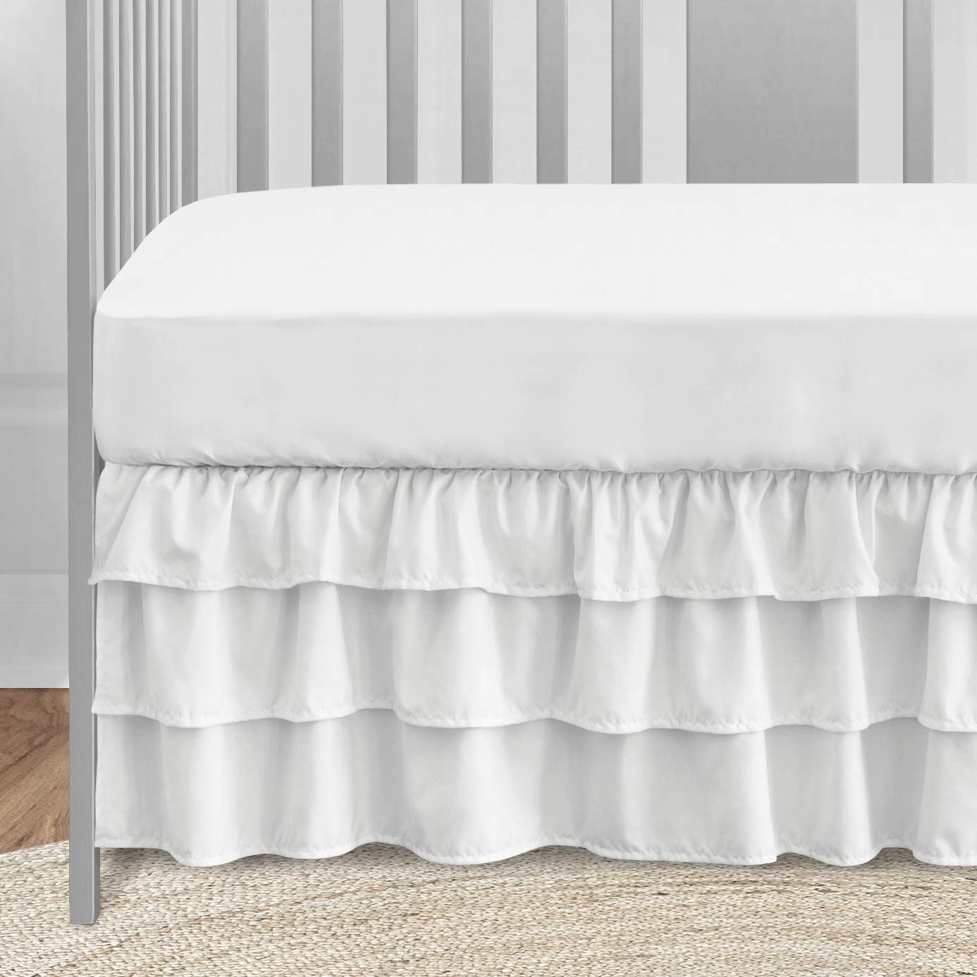 Sweet Jojo Designs Solid Color White Shabby Chic Harper Baby Girl Crib Bedding Set 4 pieces