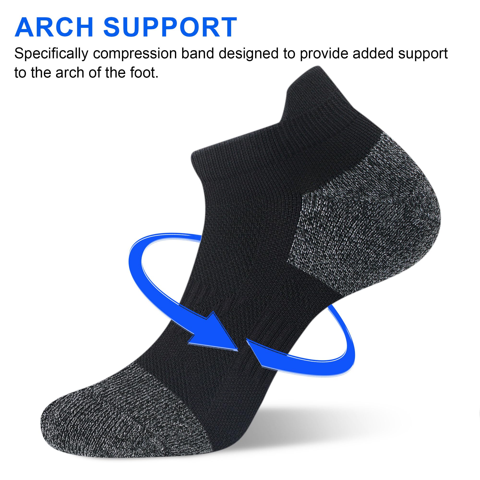 Ankle Socks Womens Athletic Running Low Cut Compression No Show Cushioned Socks 5-Pairs Black