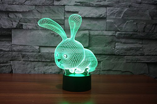 FXUSLGT Animal 3D Rabbit Night Light 16 Color Change LED Remote Control Table Desk Lamp Acrylic Flat ABS Base USB Charger Home Decoration Toy Birthday Xmas Kid Children Gift