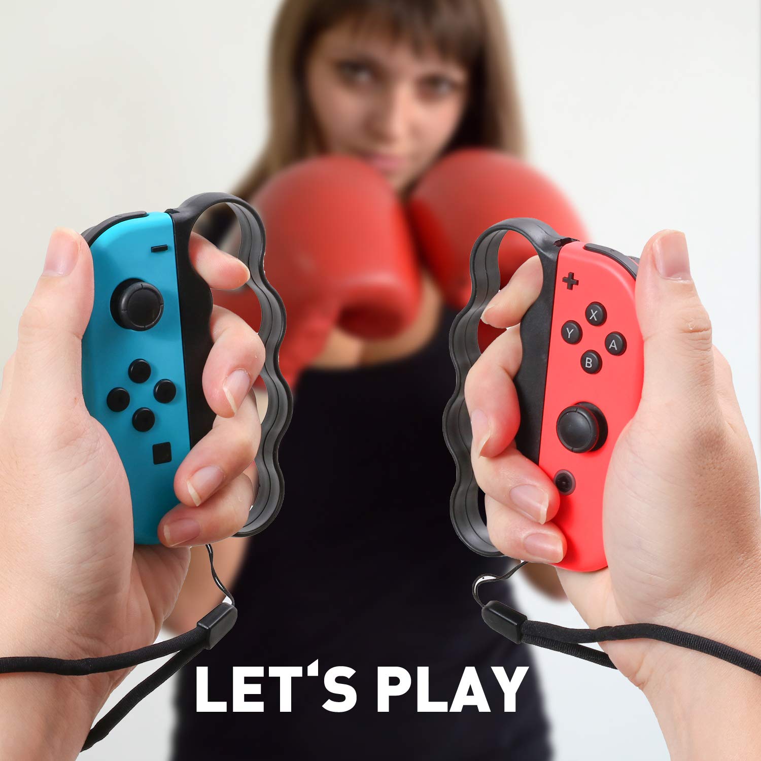Grips for Fitness Boxing Switch, Controller Accessories Compatible with Nintendo Switch Sports and Switch Boxing Game, 2 Packs (Blue and Red)