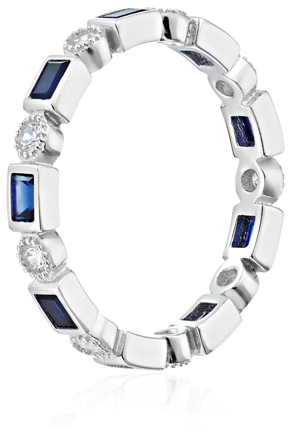 Amazon Essentials Platinum Plated Sterling Silver Created Sapphire Eternity band Infinite Elements Cubic Zirconia Accents Ring, Size 6 (previously Amazon Collection)