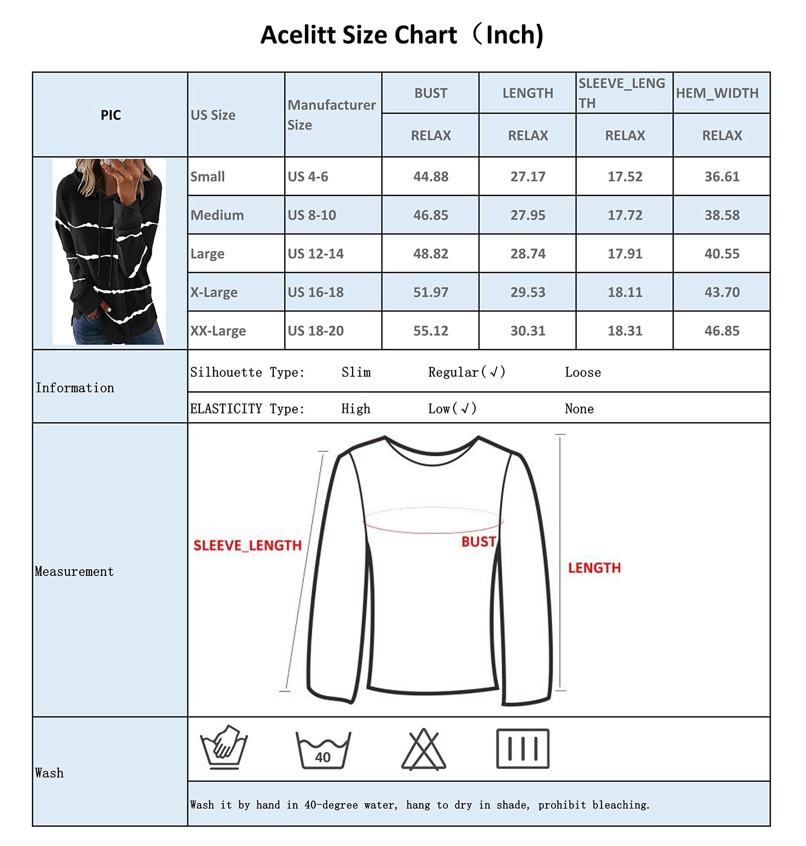 Acelitt Womens Juniors Long Sleeve Striped Hoodies Hooded Sweatshirt Side Split Pullover Fall Loose Casual Tops Black Medium