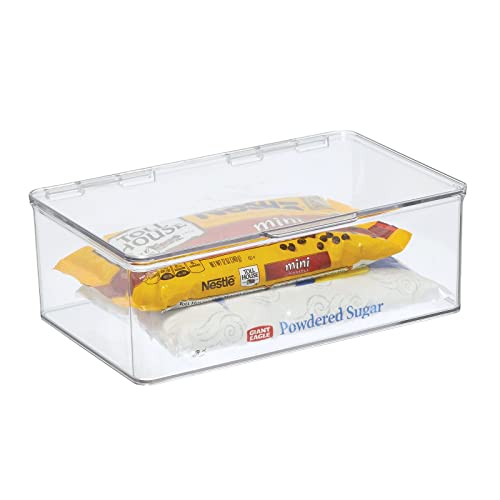 mDesign Plastic Kitchen Pantry and Fridge Storage Organizer Box Containers with Hinged Lid for Shelves or Cabinets, Holds Food, Snacks, Canned Drinks, Seasoning, Condiments, or Utensils, 2 Pack, Clear
