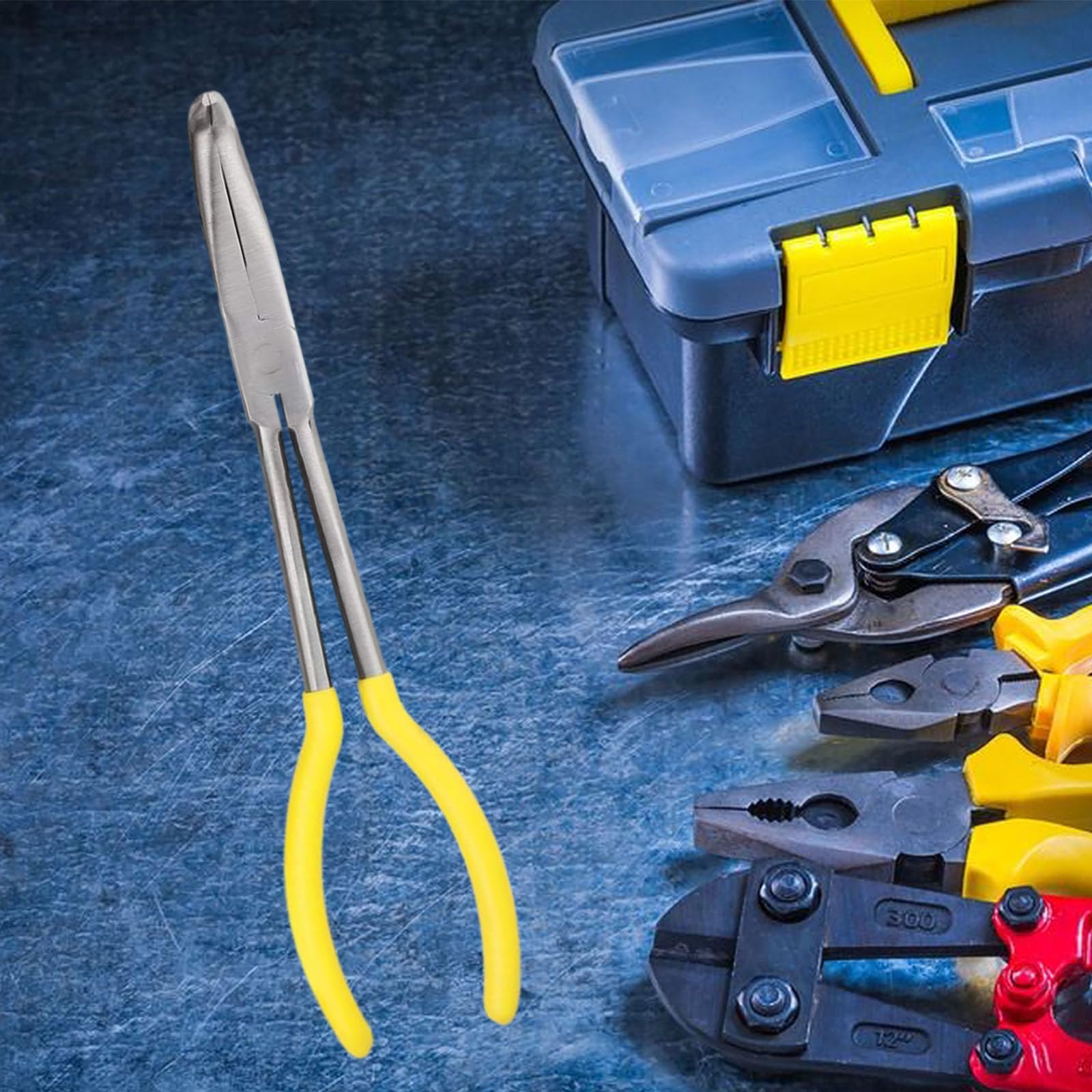 BQKKWIN 11 Inch Long Reach Long Nose Pliers Designed for Mechanics, Technicians, and Contractors Work with Delicate or Difficult-to-Reach Pieces Milled-Jaws Steel “90° Degree Bent Nose Plier