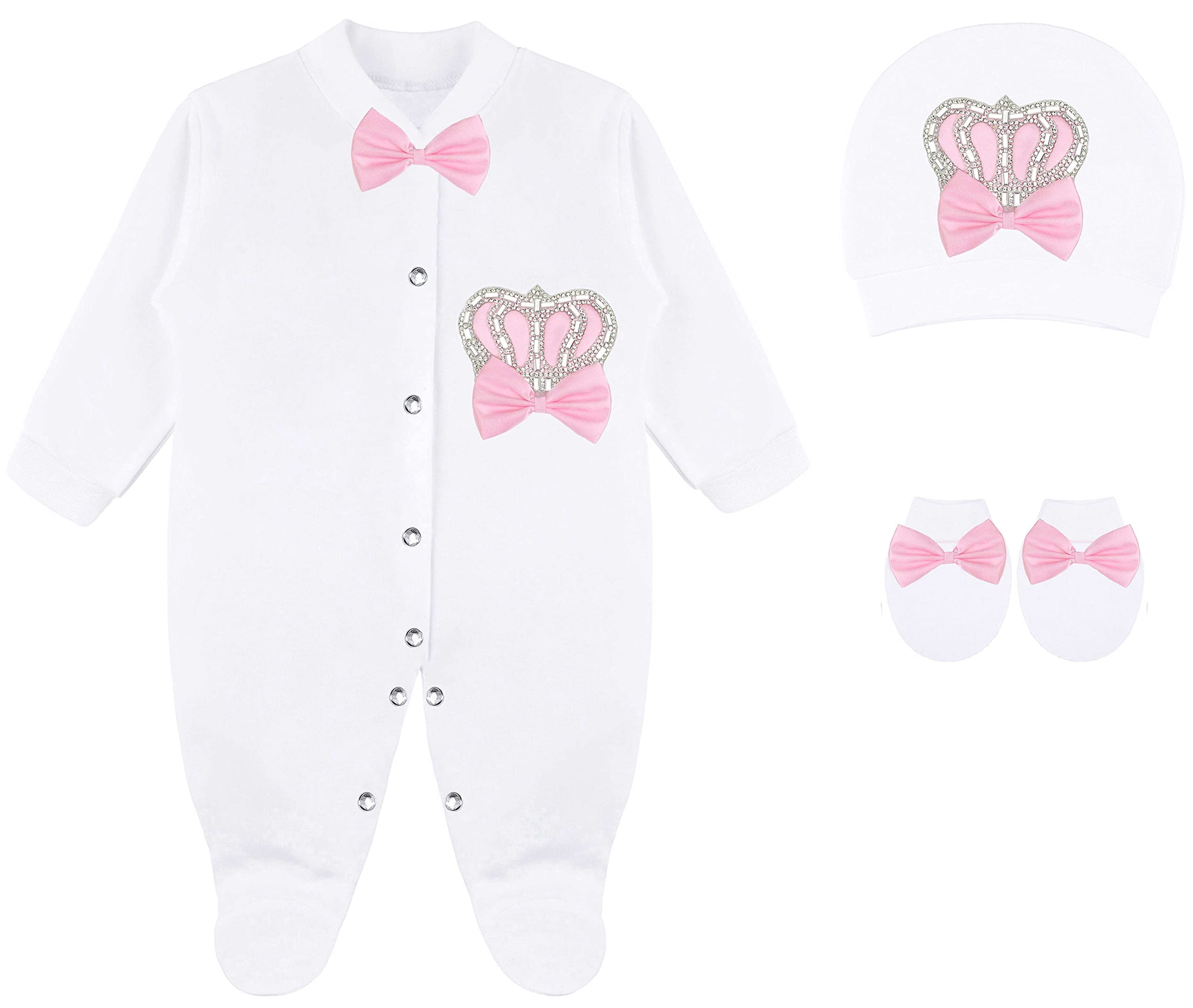Lilax Baby Girl Newborn Crown Jewels Layette 3 Piece Gift Set 0-3 Months Pink