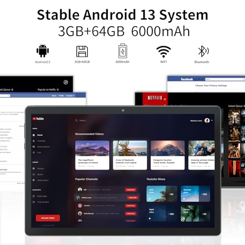 Android 13 Tablet 10inch Tablet PC, Large Storage 64GB ROM Tablets Dual Stereo Speakers 512GB Expand, Quad-core Processor 3GB RAM 6000mAh Big Battery 10.1'' IPS HD Screen Google Tableta Tab