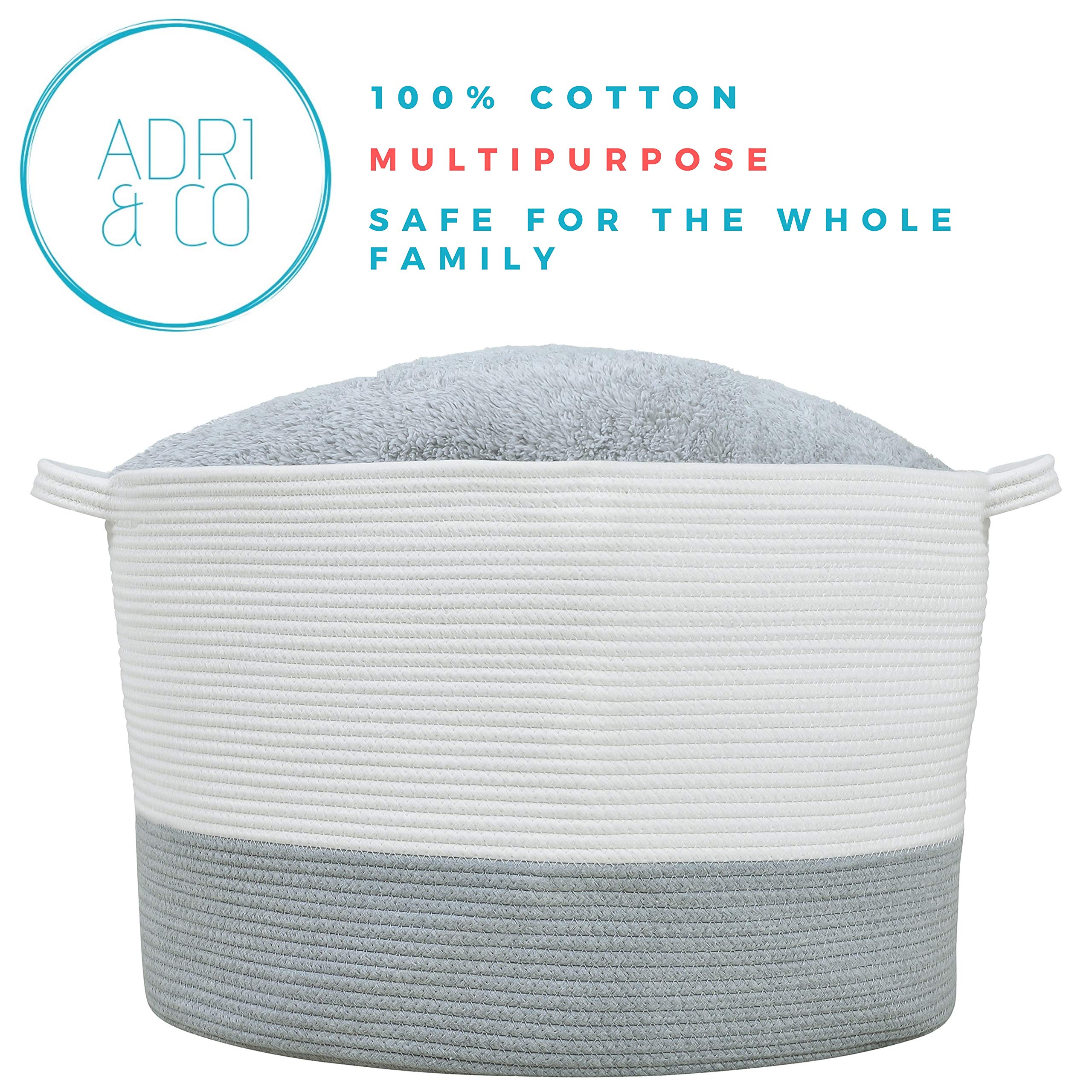 Large Blanket Basket | Cotton Rope Basket for Blankets Living Room | Size 21.7" x 21.7" x 13.8" | Large Basket for Blankets | Baby Laundry Basket |