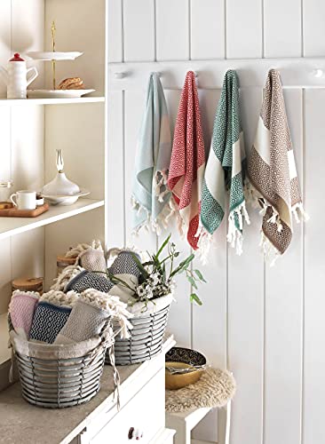 sea me at home 2 Pack Decorative Turkish Hand Towels for Bathroom with Bohemian Design (Set of 2), 100% Turkish Cotton Farmhouse Boho Kitchen Towel Set, 16 x 36 Inches (Light Gray)