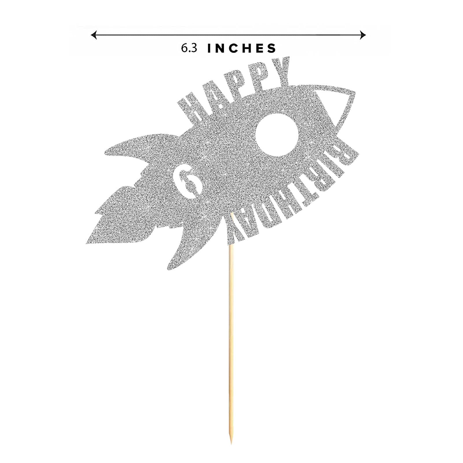 Silver Rocket 6th Birthday Cake Topper, Glitter Boy Girl Space 6 Years Birthday Party Decoration