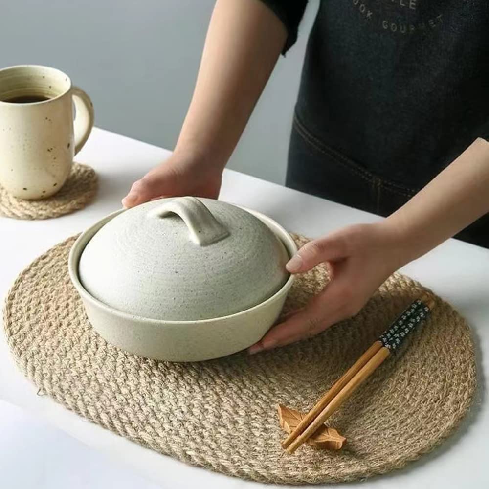Aiminjey Large Oval Woven Placemats, 16 x 12 Inch 1 Pack Natural Jute Kitchen Dinning Table Mats, Rustic Boho Heat Resistant