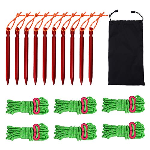 ACENILEN 6 Pack Reflective Guyline and 10 Pack Tent Stakes, Camping & Hiking Tent Accessories