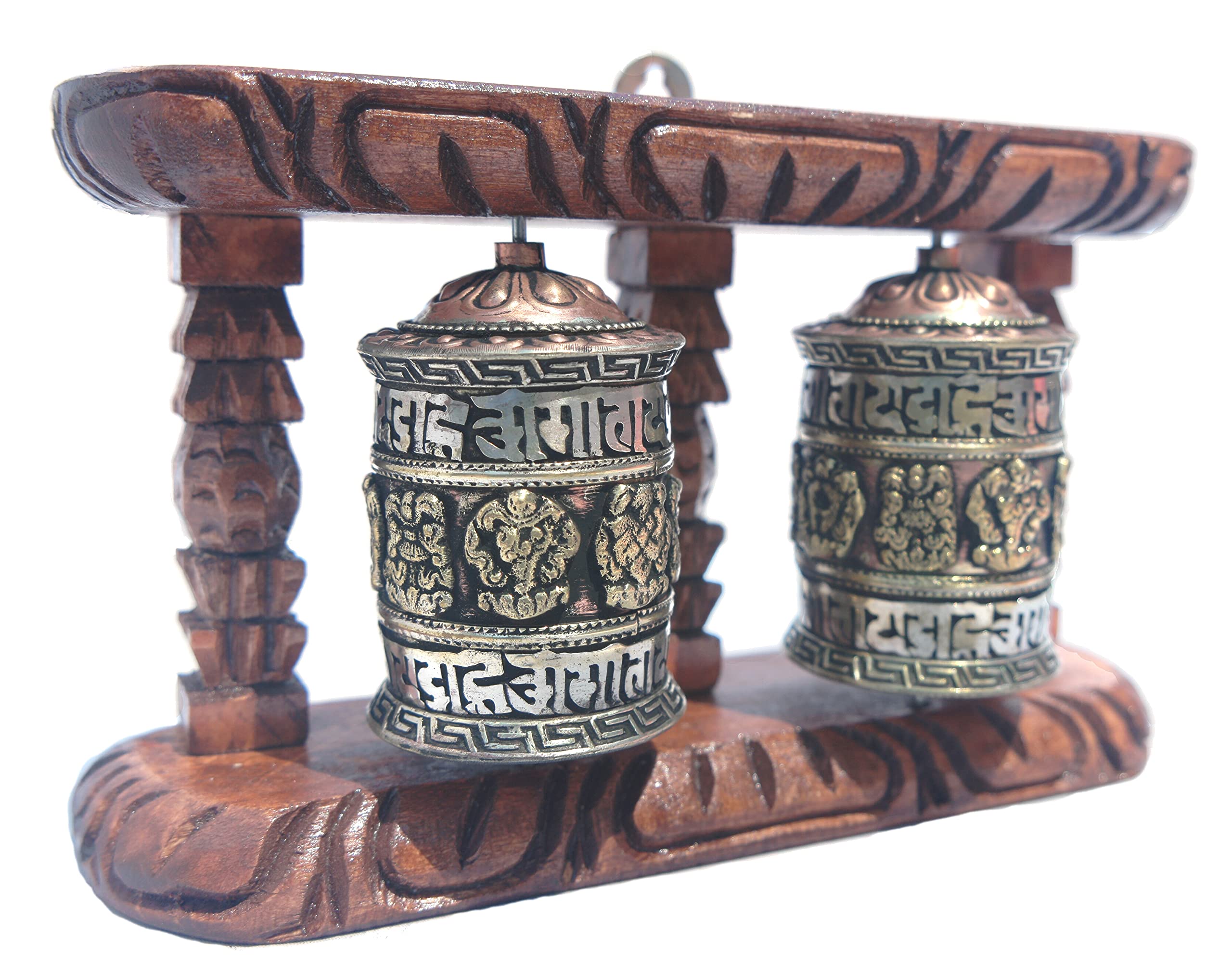 mytibetshop Tibetan Prayer wheel, Om mane prayer wheel, Multi Prayer Wheel, wall mount prayer wheel, Prayer wheel with wood frame , hand made by Himalayan artisan in Nepal
