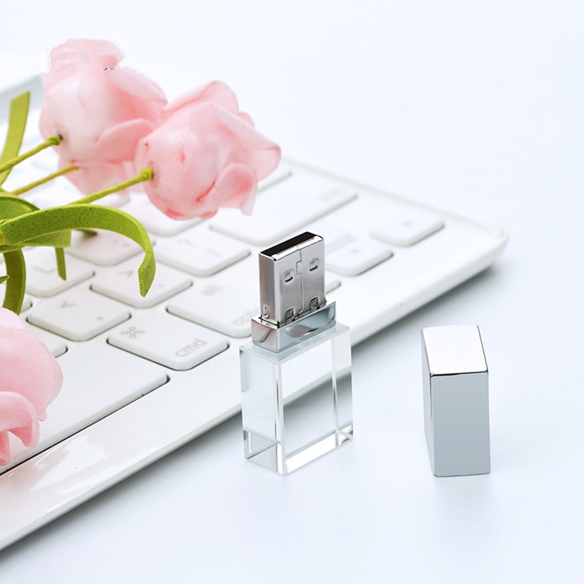 New Crystal Transparent Rectangle Genuine USB Flash Drive Wedding Gift Pen Drive,Silver