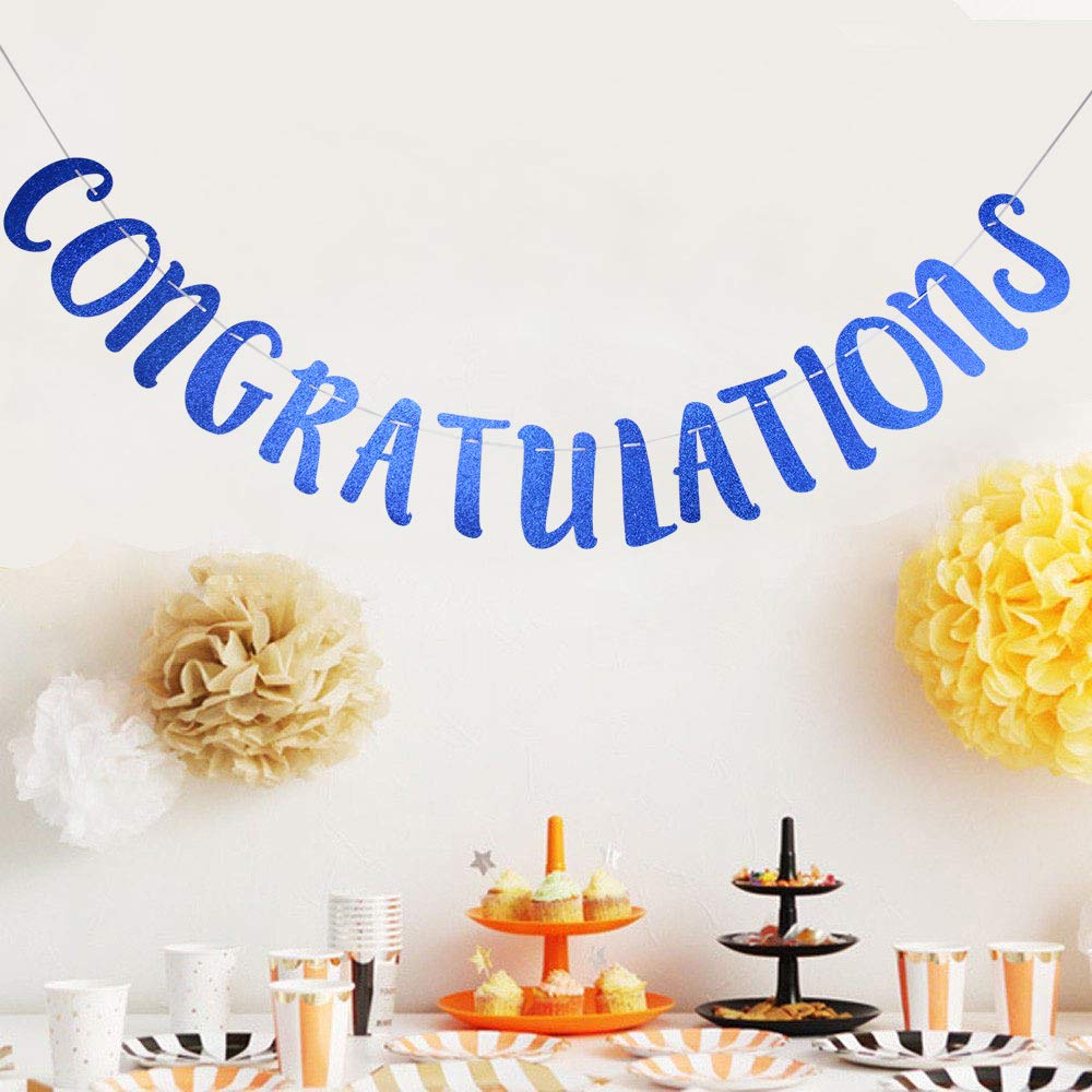 Blue Glitter Congratulations Banner, Congrats Grad Well Done Graduate 2024 We are So Proud of You Graduation Party Bunting Decorations Supplies Backdrop