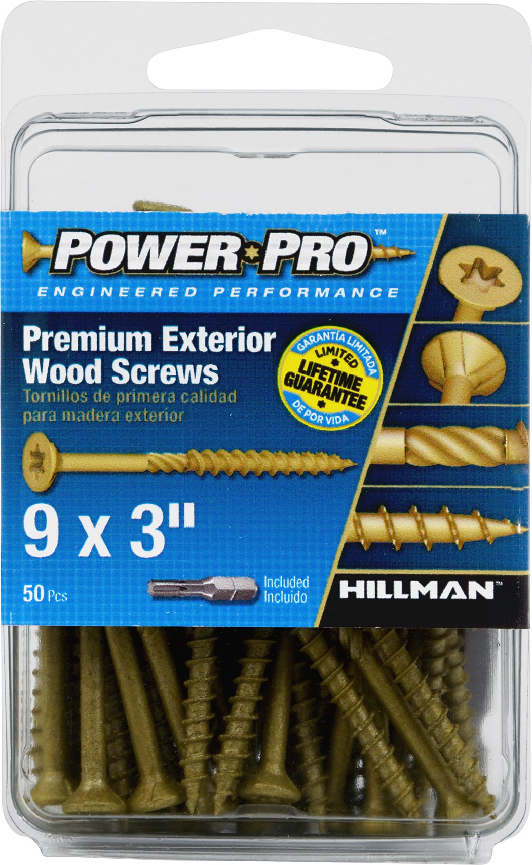 Hillman 42482 Power Pro Premium Exterior Wood Screw, 9 X 3-Inch, 50 Pack