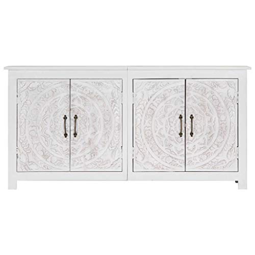 vidaXL Sideboard Buffet Kitchen Storage Cabinet Liquor Dining Room Hallway Cupboard Console Table Accent Cabinet Handmade White Solid Wood Acacia