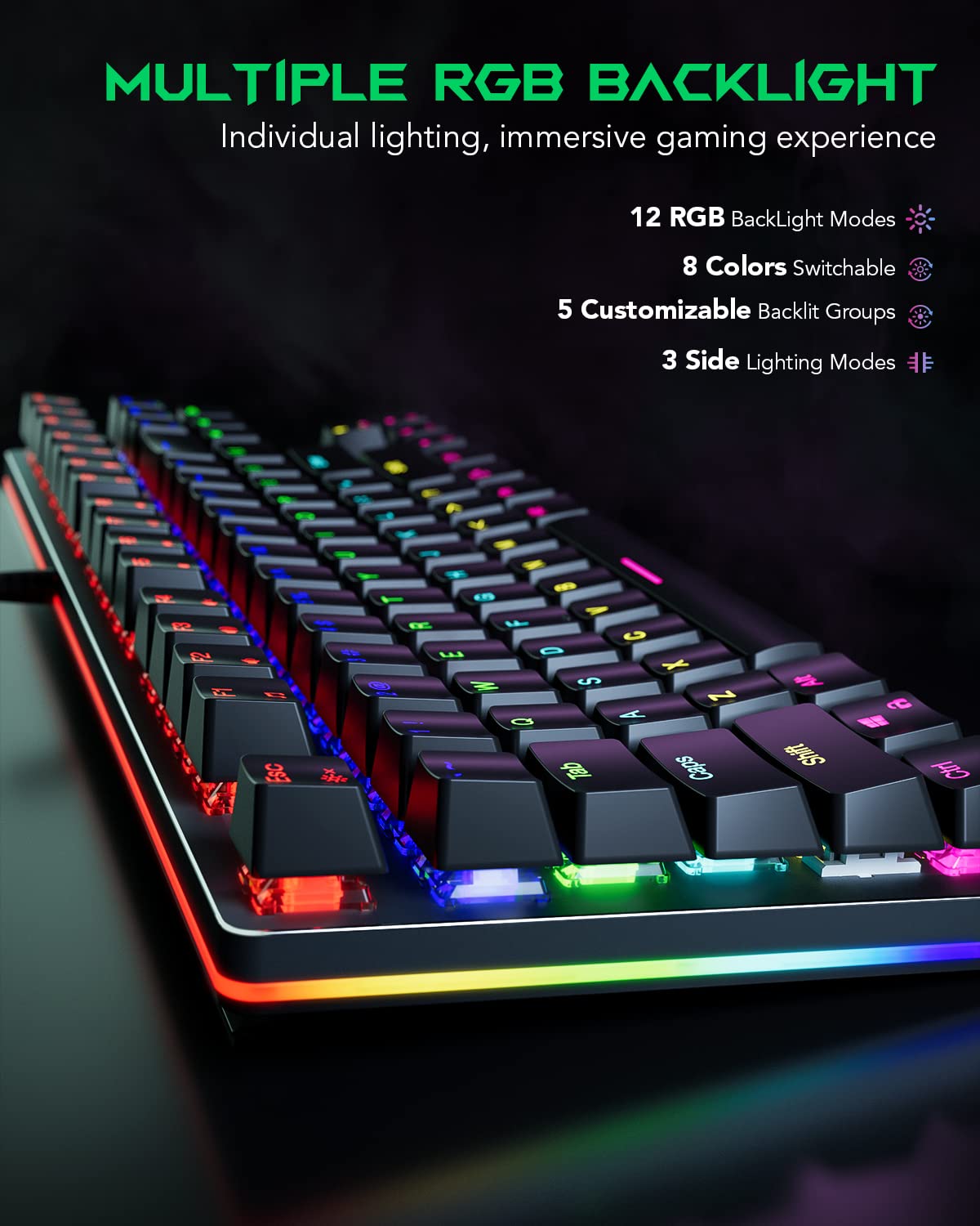 Black Shark RGB Mechanical Gaming Keyboard LED Backlit Wired Keyboard with Blue Switches, Fully Programmable, Anti-Ghosting 87 Keys for PC Laptop, Sixgill K1