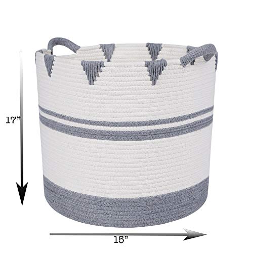Large Storage Woven Basket, Decorative Basket for Toys, Blankets,Laundry, Towel, Magazine, Baby Nursery Basket by Braided Crown (Beige-Gray)