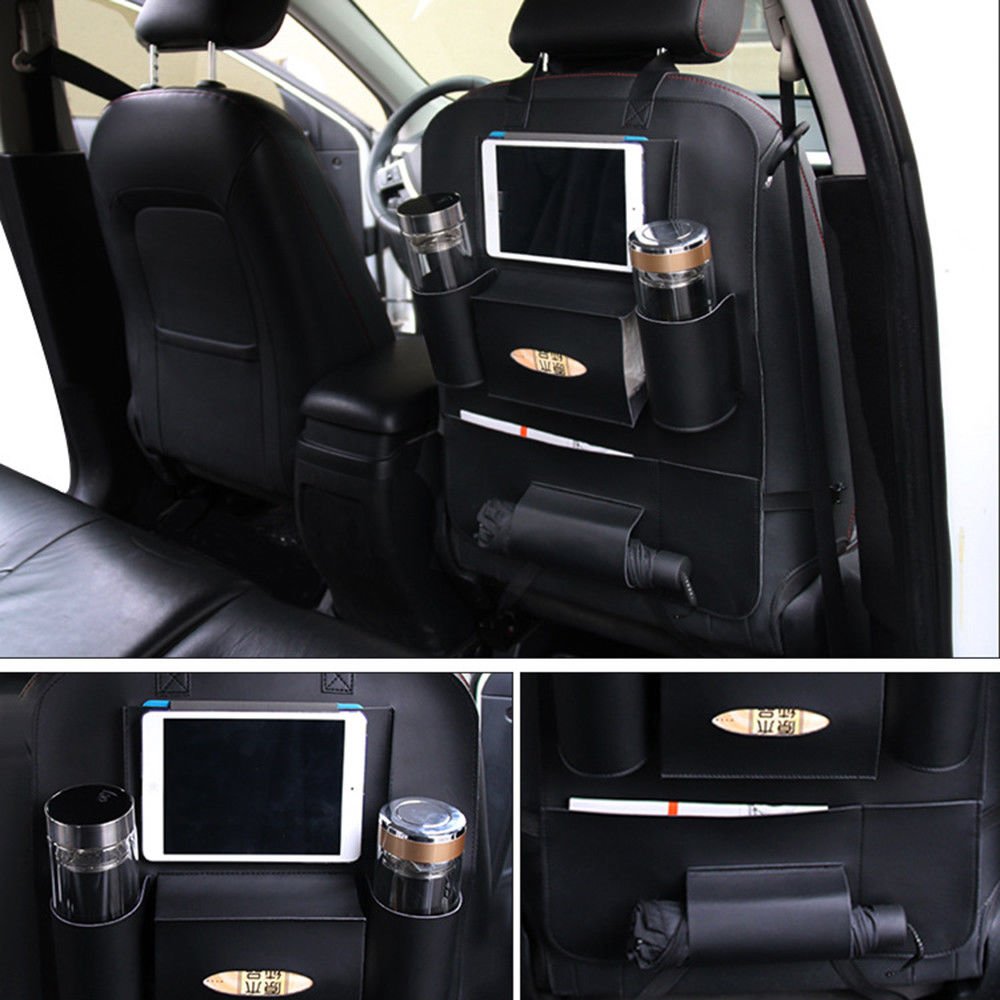 OTCPP 2 Pack PU Leather Car Seat Back Organizer for Travel (Black)