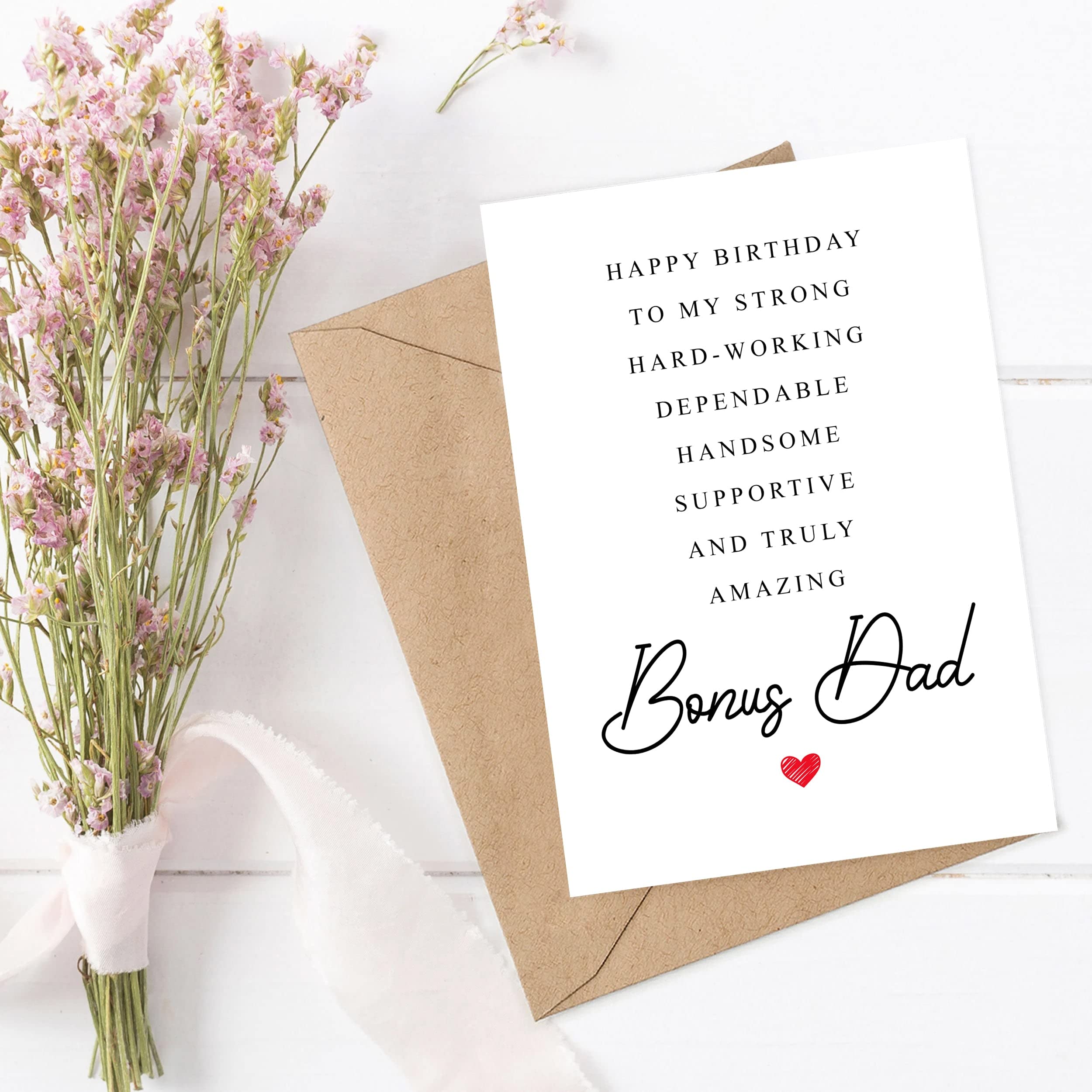 Bonus Dad Birthday Card Poem - Birthday Card For Bonus Dad - Amazing Gift Special For Bonus Dad Birthday - From Wife, Son, Daughter - Cute Birthday Card