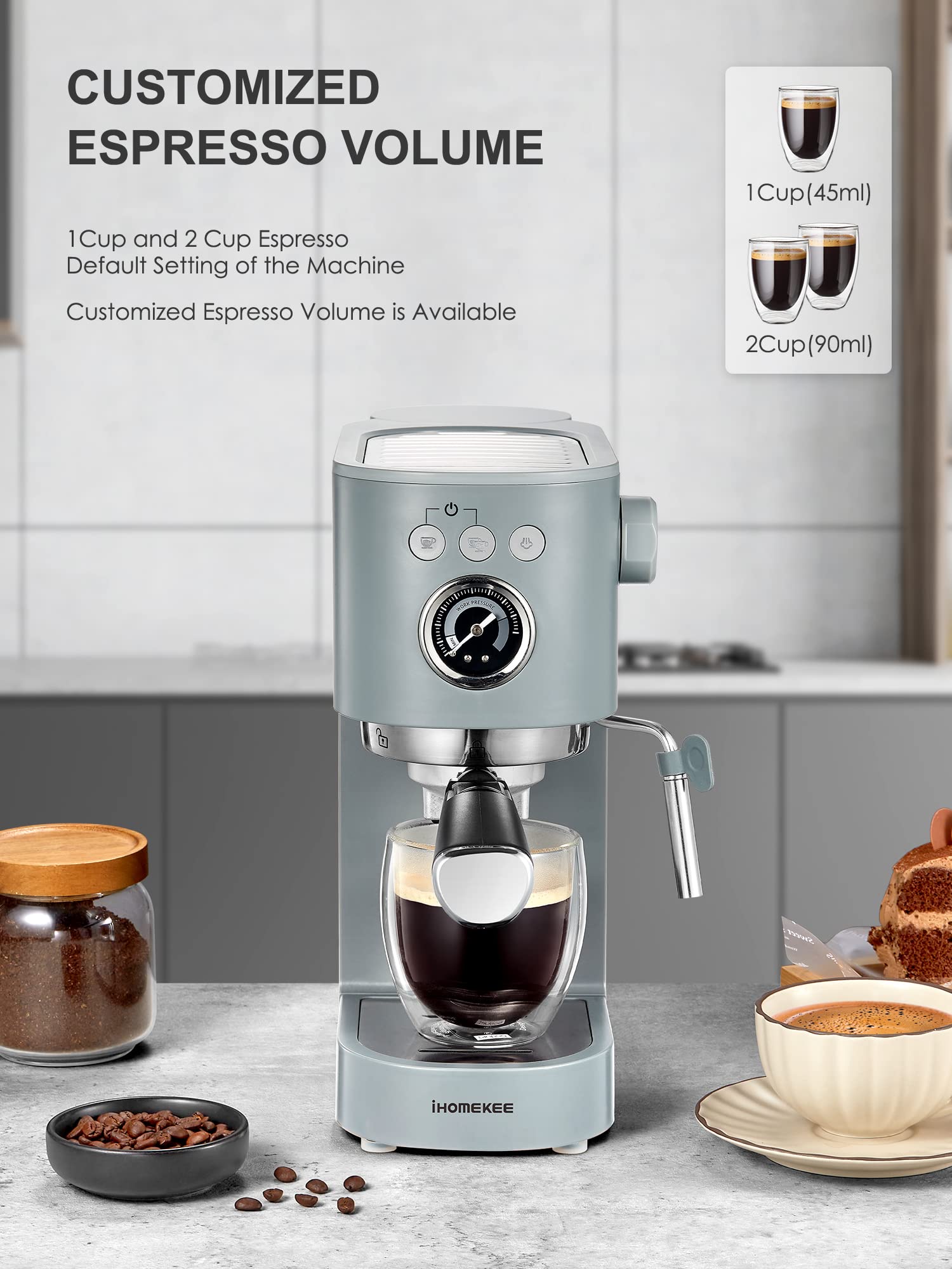 Ihomekee Espresso Machine Coffee Makers 15 Bar Cappuccino Machines with Milk Frother for Espresso/Cappuccino/Latte/Mocha for Home Brewing 1350W - CM6927
