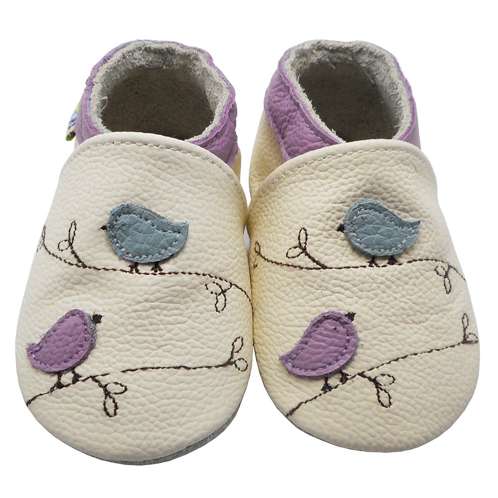 YALION Soft Sole Leather Baby Shoes First Walking Cartoon Birds Toddler Infant Slippers(6-12 Months,White)