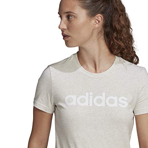 adidas womens Linear T-Shirt Off White Melange/White Medium