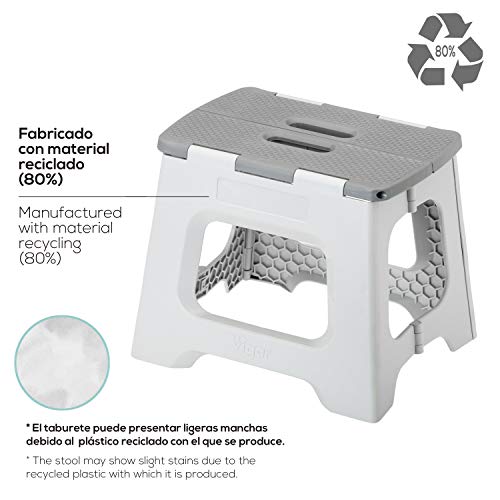 Vigar Compact Foldable 2-Step Stool, 16 inches, Lightweight, 330-pound Capacity Non-Slip Folding Step Stool, Gray