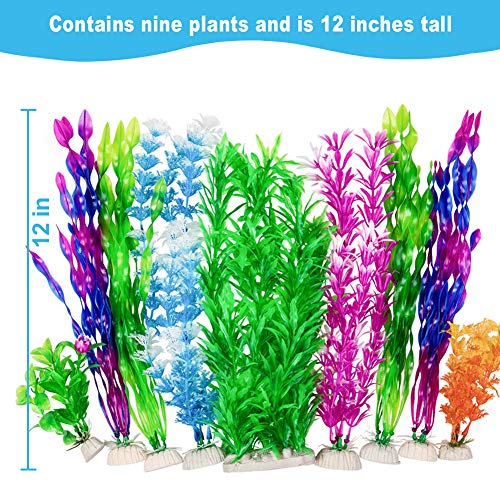CousDUoBe 9 Pack Large Aquarium Plants Artificial Aquatic Plants, simulate Plants and Aquarium Landscape vividly (12inch)