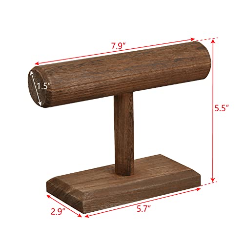 Ikee Design Antique Wooden Display Jewelry Accessory Stand, Bracelet Scrunchie Holder Display for Store, Showcase and Home, Brown Color, 7.9" W x 2.9" D x 5.5" H