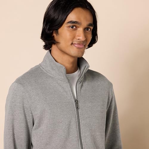 Amazon Essentials Men's Lightweight French Terry Full-Zip Mock Neck Sweatshirt, Charcoal Heather, XX-Large