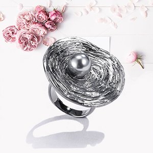 Aprilery Wide Round Surface Ring For Women Custume Vintage Black Pearl Big Bold Statement Ring
