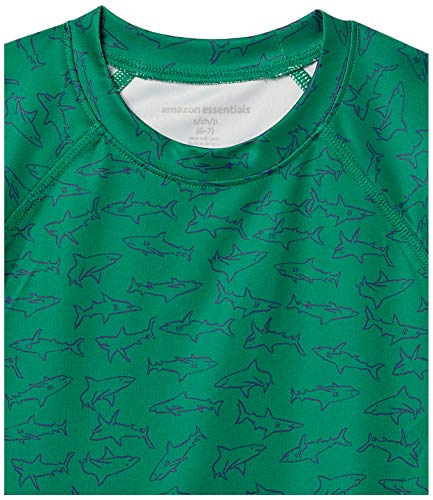 Amazon Essentials Toddler Boys' UPF 50+ Short-Sleeve Swim Shirt, Green Sharks/Navy, 4T