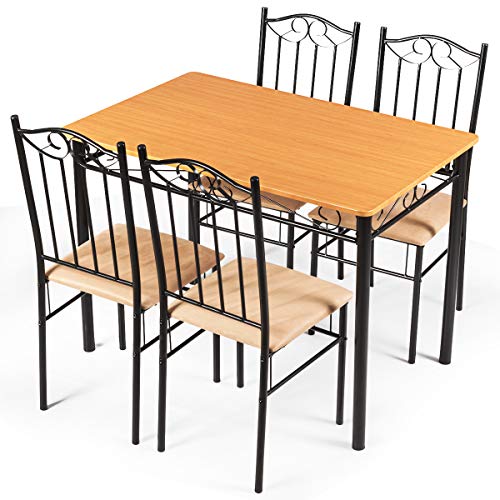 Tangkula 5 Piece Dining Table Set, Vintage Wood Top Padded Seat Dining Table and Chairs Set, Home Kitchen Dining Room Furniture