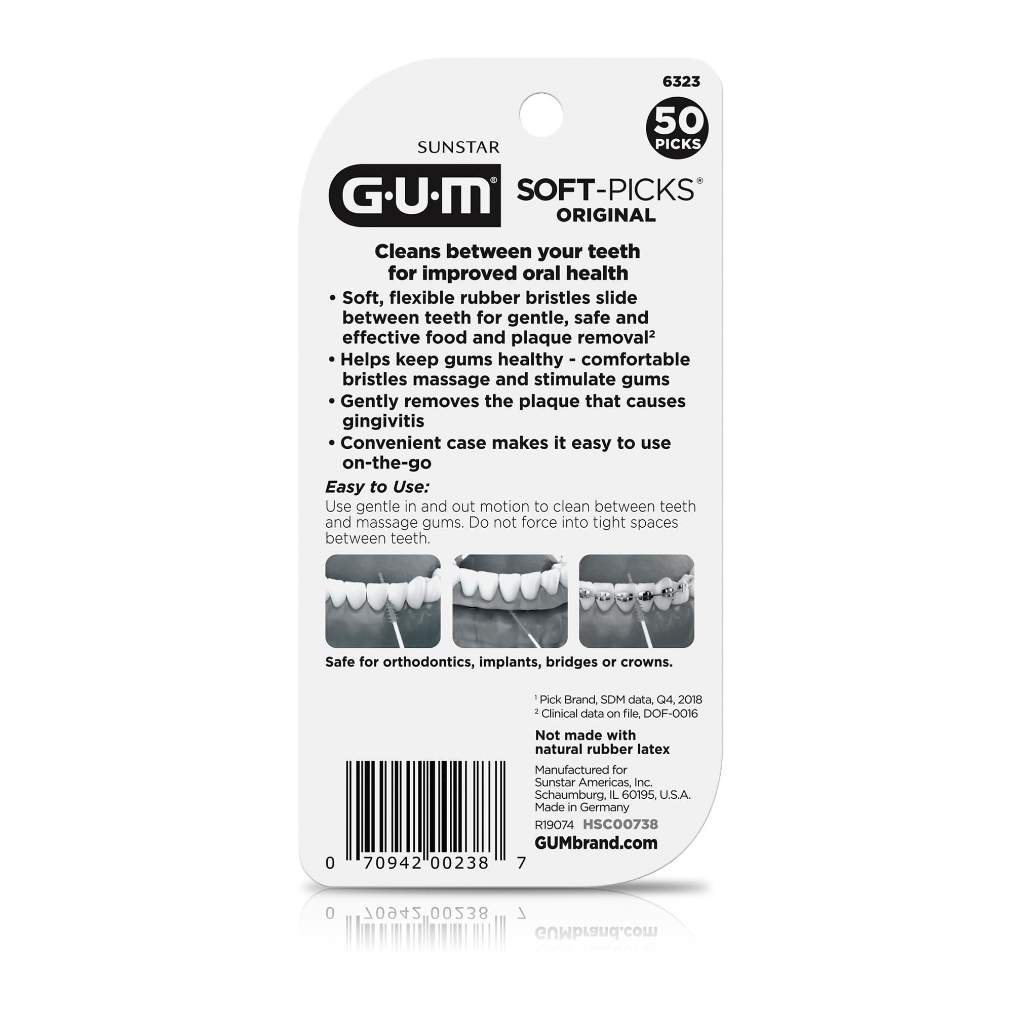 GUM Soft-Picks Original, Easy to Use Dental Picks for Teeth Cleaning and Gum Health, Disposable Interdental Brushes with Convenient Carry Case, Dentist Recommended Dental Picks, 50ct